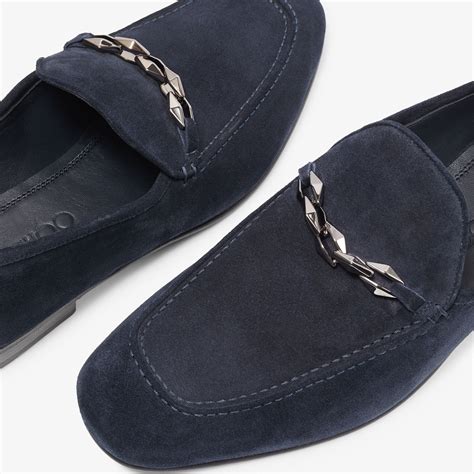 Marti Reverse 链饰深蓝色立绒绒面革乐福鞋 2023春季系列 Jimmy Choo