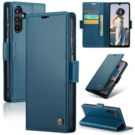 Caseme Samsung Galaxy A Wallet Rfid Blocking Magnetic Buckle Case Blue