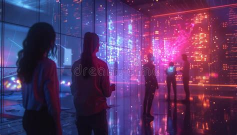 Business Professionals Observing Digital Data Visualizations Stock Illustration Illustration