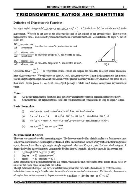 3 Trigonometric Ratio And Identities Pdf Trigonometric Functions Trigonometry