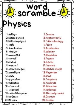 Physics Word Scramble Puzzle ALL ABOUT Physics Word Scramble Activities