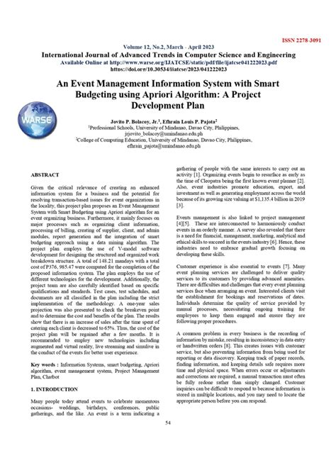 Pdf An Event Management Information System With Smart Budgeting Using Apriori Algorithm A