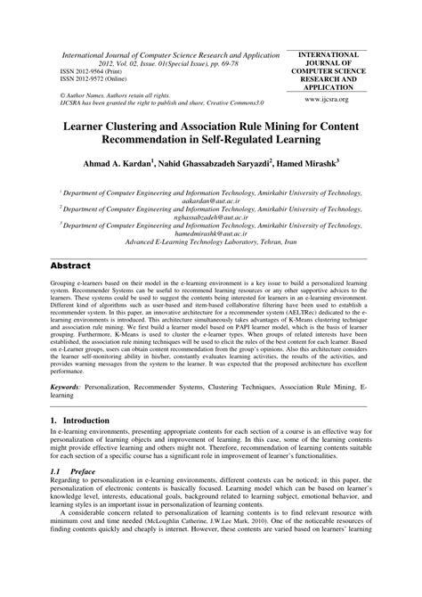 Pdf Learner Clustering And Association Rule Mining For Content