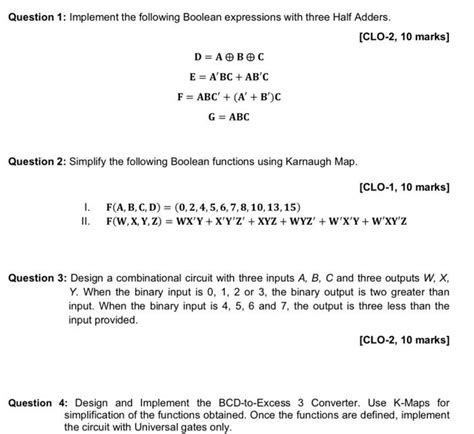 Solved Question 1 Implement The Following Boolean