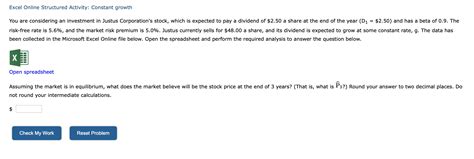 Solved Excel Online Structured Activity Constant Growth Chegg