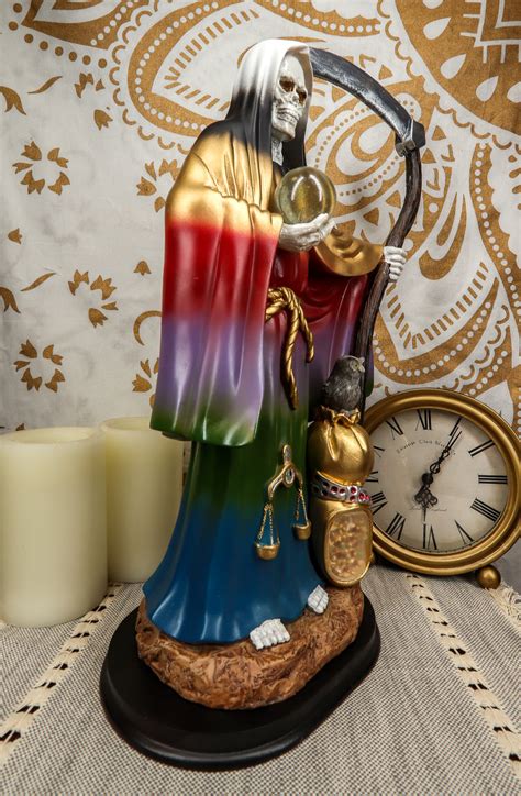 Large 1675h Rainbow Holy Death Santa Muerte Holding Scythe Globe W