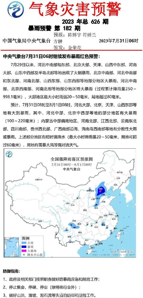 中央气象台继续发布暴雨红警京津冀等地有大到暴雨 绿政公署 澎湃新闻 The Paper