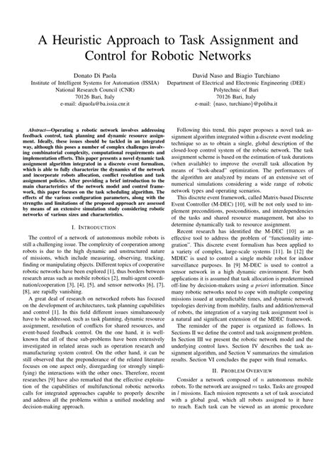 Pdf A Heuristic Approach To Task Assignment And Control For Robotic