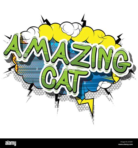 Amazing Cat Comic Book Word On Abstract Background Stock Vector Image