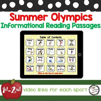 Summer Olympics 2024 Informational Reading Comprehension Passages 1st 2nd