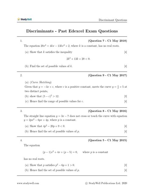 Discriminant Sex Am Questions Pdf