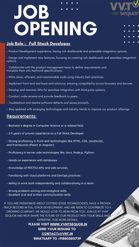 Vvnt Sequor On Linkedin Job Description Full Stack Developer