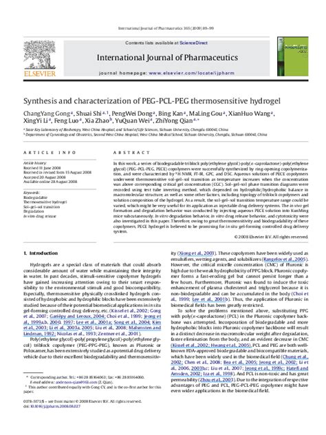Pdf Synthesis And Characterization Of Peg Pcl Peg Thermosensitive
