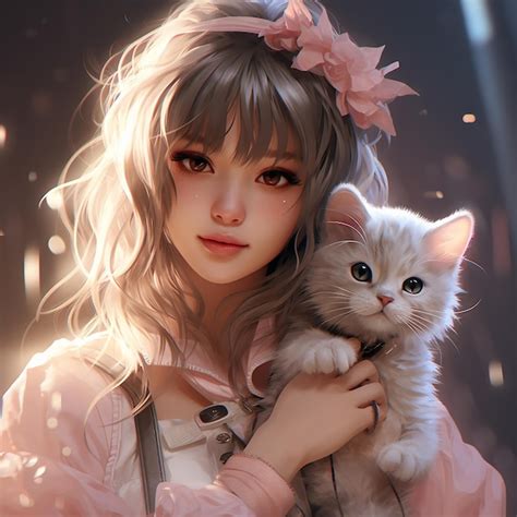 Premium Photo 3d Rendered Cute Anime Girl Holding Her Cat In Her Arms