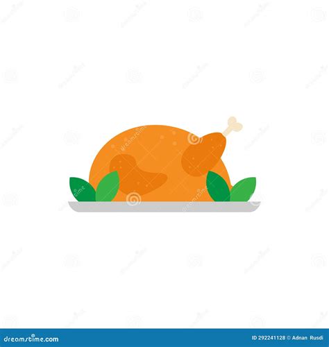 Roasted Chicken Or Turkey Flat Design Vector Illustration Grilled