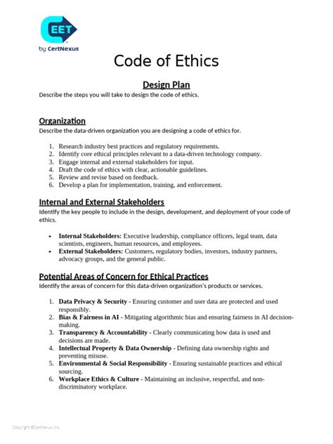 Ceet Code Of Ethics Proposal Template Pdf Regulatory Compliance