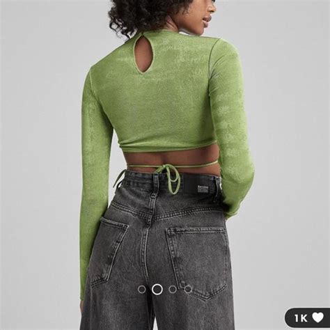 Bershka Green Open Hole Top With The Bottom Depop