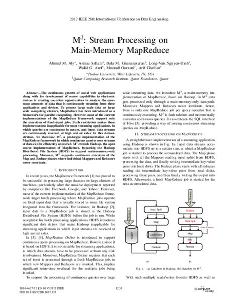 Pdf M3 Stream Processing On Main Memory Mapreduce
