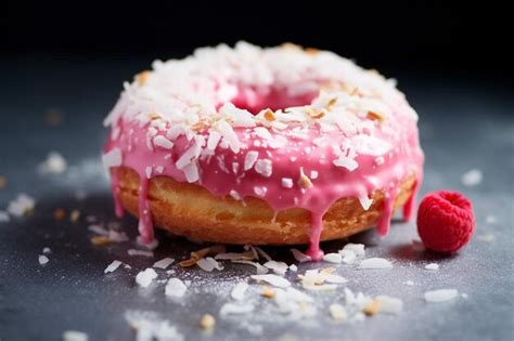 Coconut Raspberry Donut With Sprinkles Donut Sweet Food Decorate Image