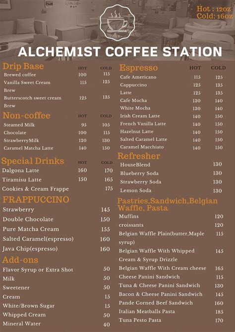 Menu At Alchemist Coffee Station Manila
