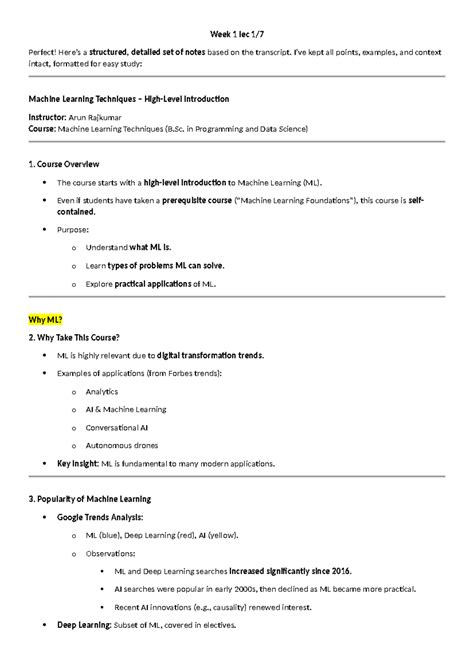 Week 1 Lec 1 Intro To Machine Learning Techniques Bsc In