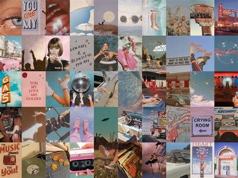 60 Pcs Retro Aesthetic Wall Collage Kit Retro Wall Decor Printable