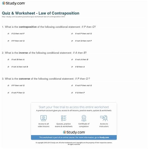 Conditional Statement Worksheet Geometry New Quiz And Worksheet Law Of Contraposition