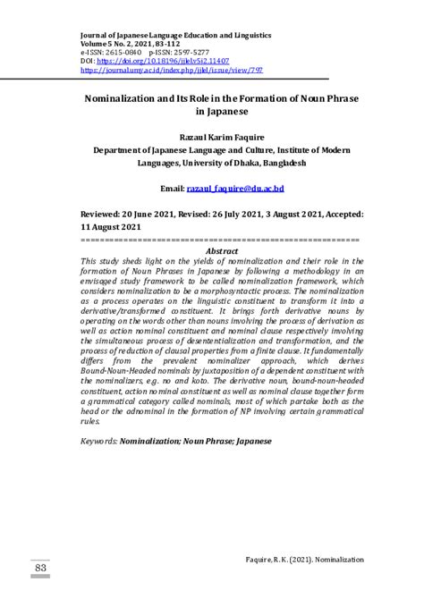 Pdf Nominalization And Its Role In The Formation Of Noun Phrase In