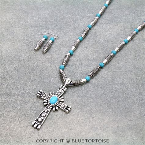 Western Cross Pendant Necklace Set Bluetortoisewholesale