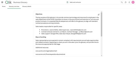 Navigating Business Glossaries Qlik Cloud Help