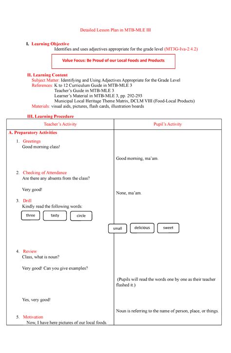 Detailed Lesson Plan In MTB MLE 3 Docx Detailed Lesson Plan In MTB
