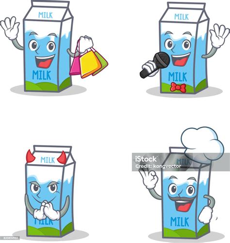 우유 상자 문자 쇼핑 가라오케 악마 요리사 벡터 일러스트 레이 션의 설정 건강한 생활방식에 대한 스톡 벡터 아트 및 기타 이미지 건강한 생활방식 귀여운 남자 Istock