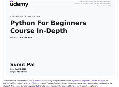 Python Udemycertificate Fullstackdevelopment Lifelonglearning Sumit Pal