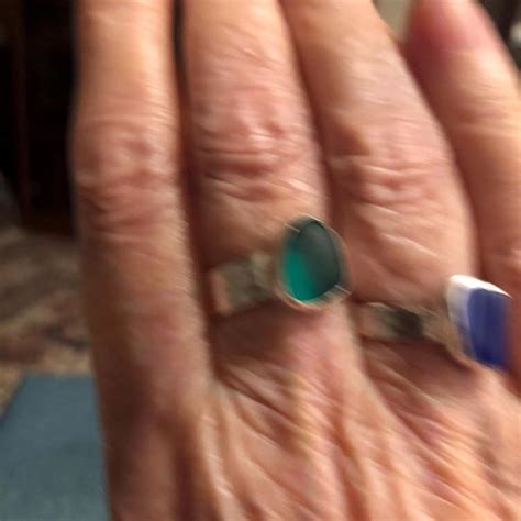 Teal Hammered Sea Glass Ring Wide Band Sterling Silver Ring Sea Glass