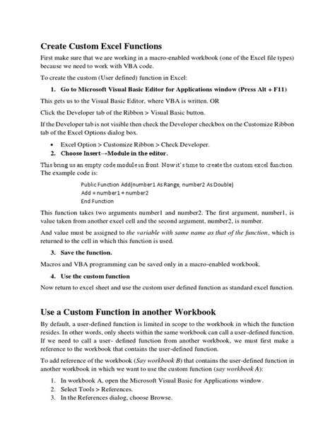 Custom Function In Excel Pdf Pdf Visual Basic For Applications