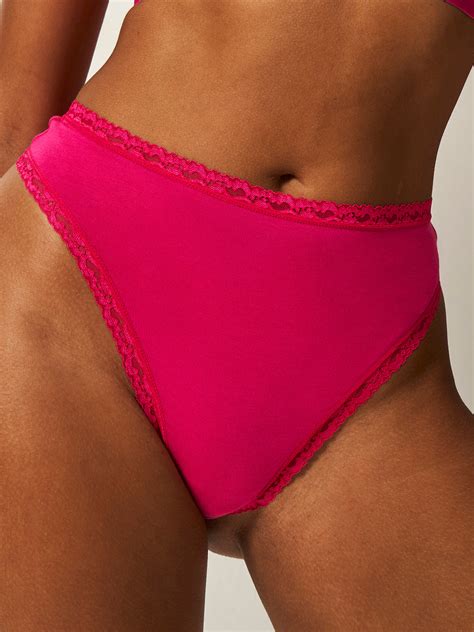 High Waisted Thong Raspberry Sustainable Tencel™ Underwear Stripe