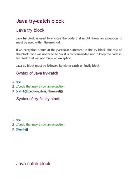 Tryand Catch Pdf Java Programming Language Information