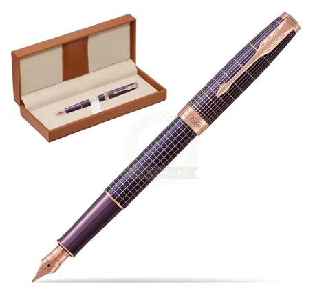Parker Sonnet Ciselé Silver Purple Matrix PGT Fountain Pen in classic box brown in classic box