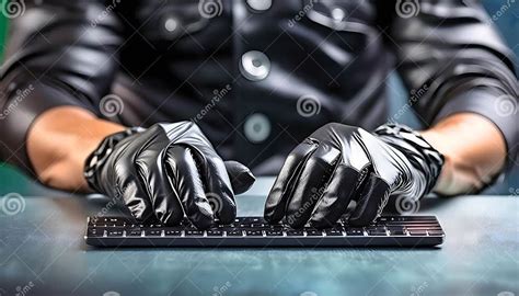 Close Up Of A Hackers Hands Typing On A Keyboard While Wearing Black