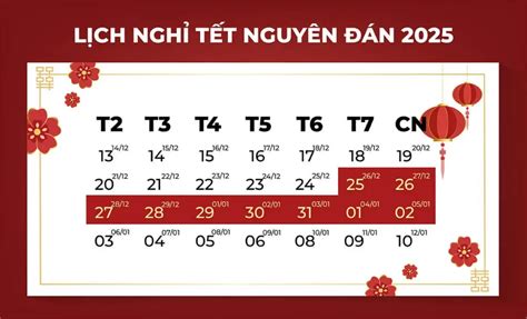 Lịch Nghỉ Tết Nguyên Đán 2025