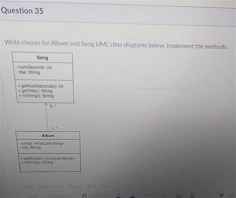 Solved Question 35 Write Classes For Album And Song UML Chegg Com