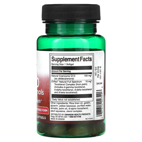 Swanson Coq10 With Tocotrienols 100 Mg 60 Softgels