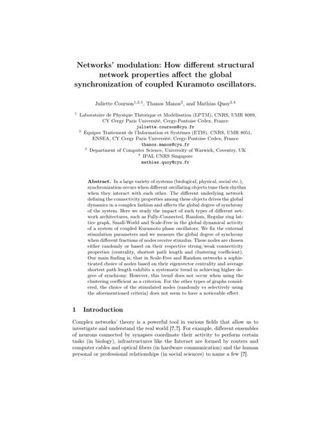 pdf networks modulation how different structural network properties affect the global