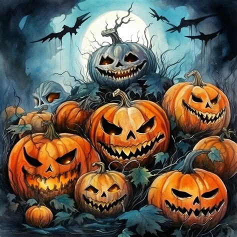 Premium AI Image Modern Watercolor Halloween Pumpkins With Insane