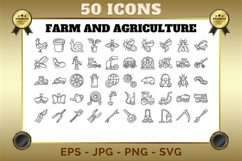 Farm And Agriculture Outline Icons Graphic By Larsonline · Creative Fabrica
