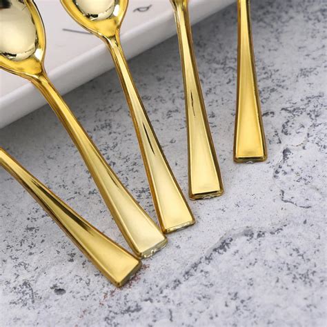Badu Bg Пластмасов комплект златни мини лъжици за еднократна употреба Пластмасови имитиращи