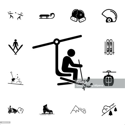 사람 아이콘이 스키 리프트 요소 크리스마스 또는 새 해 아이콘의 집합입니다 겨울 시간 프리미엄 품질 그래픽 디자인 컬렉션 아이콘 웹사이트 웹 디자인 겨울에 대한 스톡 벡터