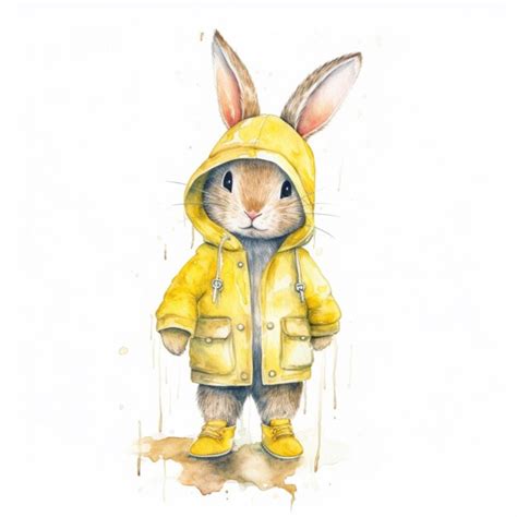 Premium AI Image There Is A Watercolor Painting Of A Rabbit Wearing A Raincoat Generative Ai