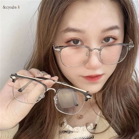 Retro Metal Half Frame Silver Black Anti Blue Light Men Glasses Women