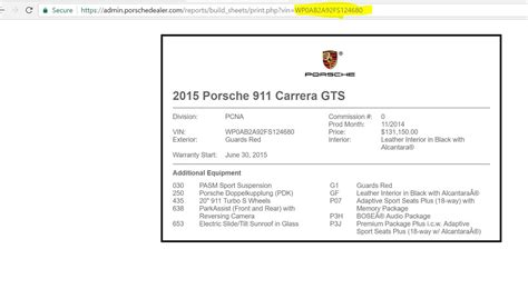 Porsche Factory Build Sheet